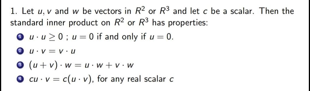 Solved 1. Let u, v and w be vectors in R2 or R3 and let c be | Chegg.com