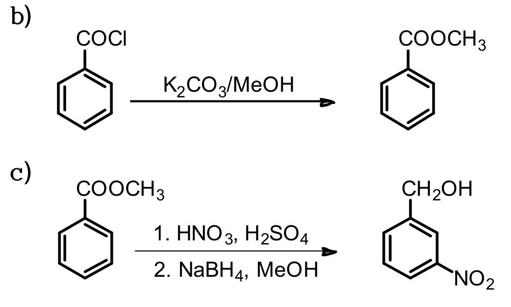 Solved b) COCI COOCH3 K2CO3/ MOH c) COOCH3 CH2OH 1. HNO3, | Chegg.com