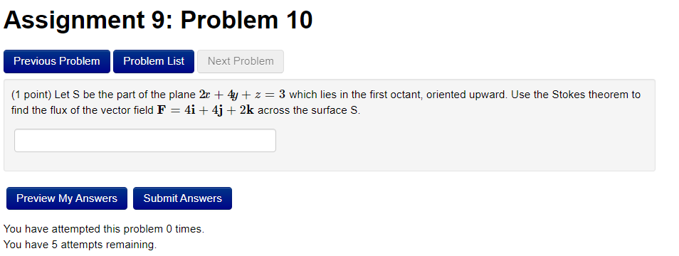 Solved Assignment 9 Problem 10 Previous Problem Problem 