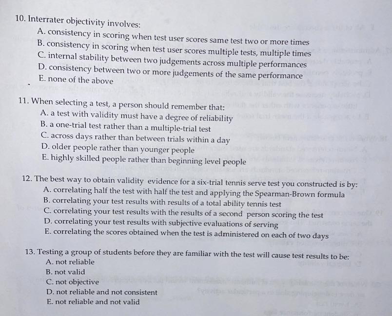Solved 10. Interrater objectivity involves: A. consistency | Chegg.com