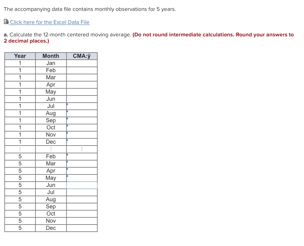Solved The accompanying data file contains monthly | Chegg.com