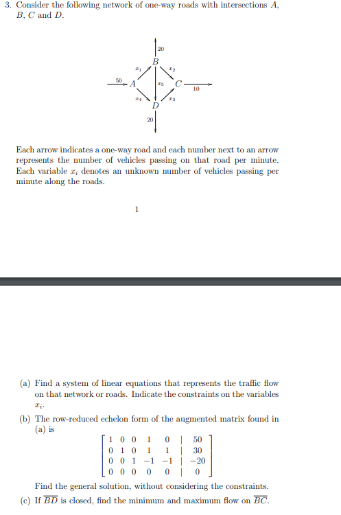 Solved 3. Consider the following network of one-way roads | Chegg.com