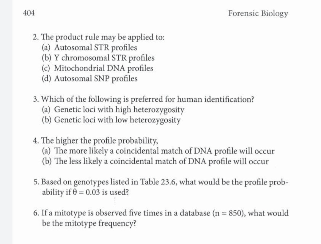 Solved 404 Forensic Biology 2. The product rule may be | Chegg.com