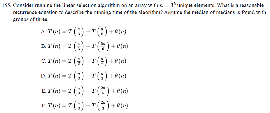Solved 155 Consider Running The Linear Selection Algorithm 7485
