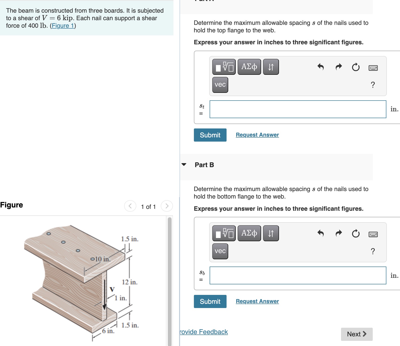 Solved The beam is constructed from three boards. It is | Chegg.com