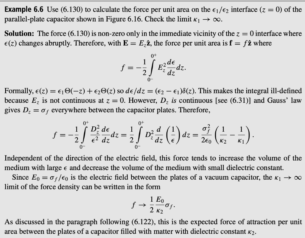 Solved Example 6.6 Use (6.130) to calculate the force per | Chegg.com