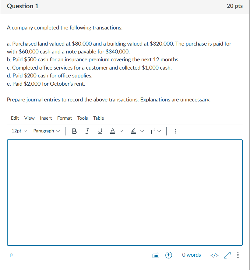 Solved A company completed the following transactions: a. | Chegg.com