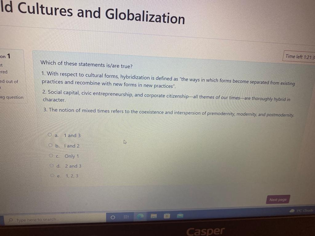 Solved Id Cultures and Globalization on 1 Time left 1:21:3 | Chegg.com