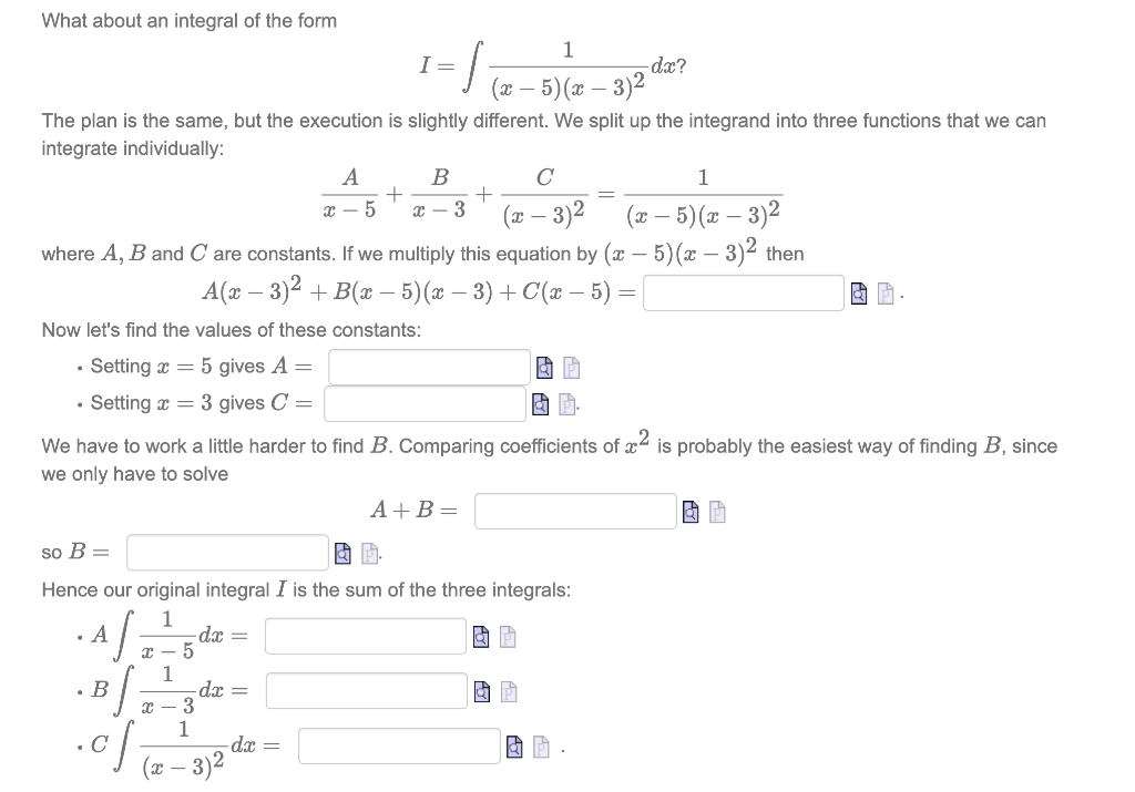 Solved What about an integral of the form I=∫(x−5)(x−3)21dx? | Chegg.com