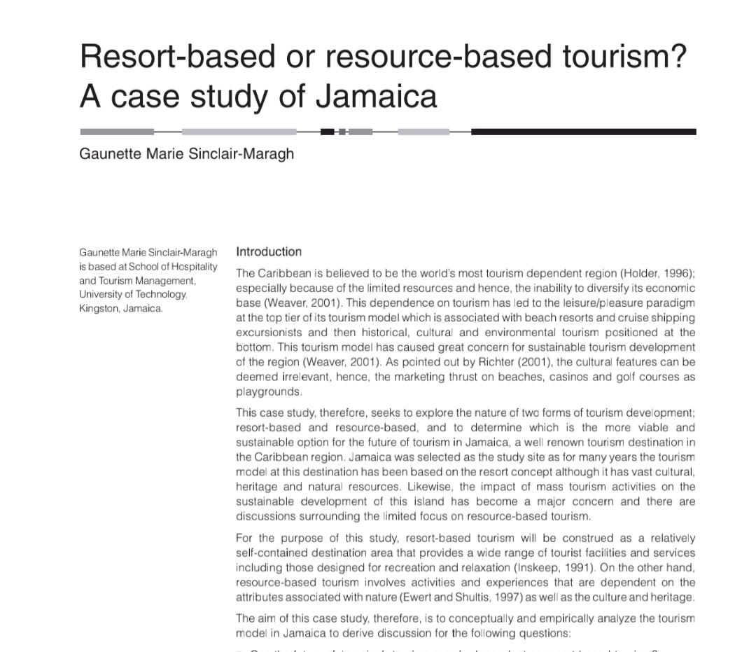 Solved Q1.Can the future of Jamaica’s tourism remain | Chegg.com