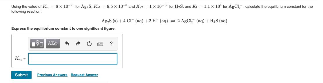 Solved Using the value of Ksp = 6 x 10-51 for Ag2S, Kal = | Chegg.com