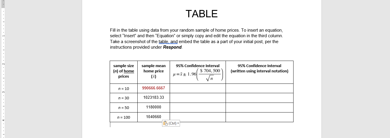 Solved TABLE Fill in the table using data from your random | Chegg.com