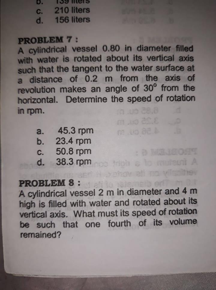 Solved b. C. d. 210 liters 156 liters PROBLEM 7: A | Chegg.com