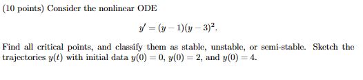 Solved (10 ﻿points) ﻿Consider the nonlinear | Chegg.com