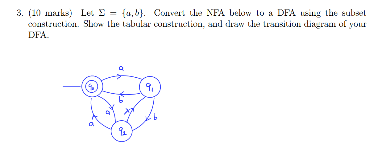 Solved 3. (10 marks) Let Σ={a,b}. Convert the NFA below to a | Chegg.com