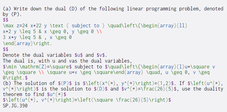 Solved (a) Write down the dual (D) of the following linear | Chegg.com