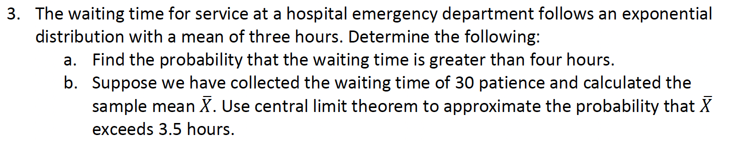 Solved The waiting time for service at a hospital emergency | Chegg.com