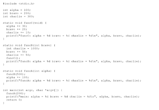 int alpha - 100; int bravo - 200; int charlie =300; | Chegg.com