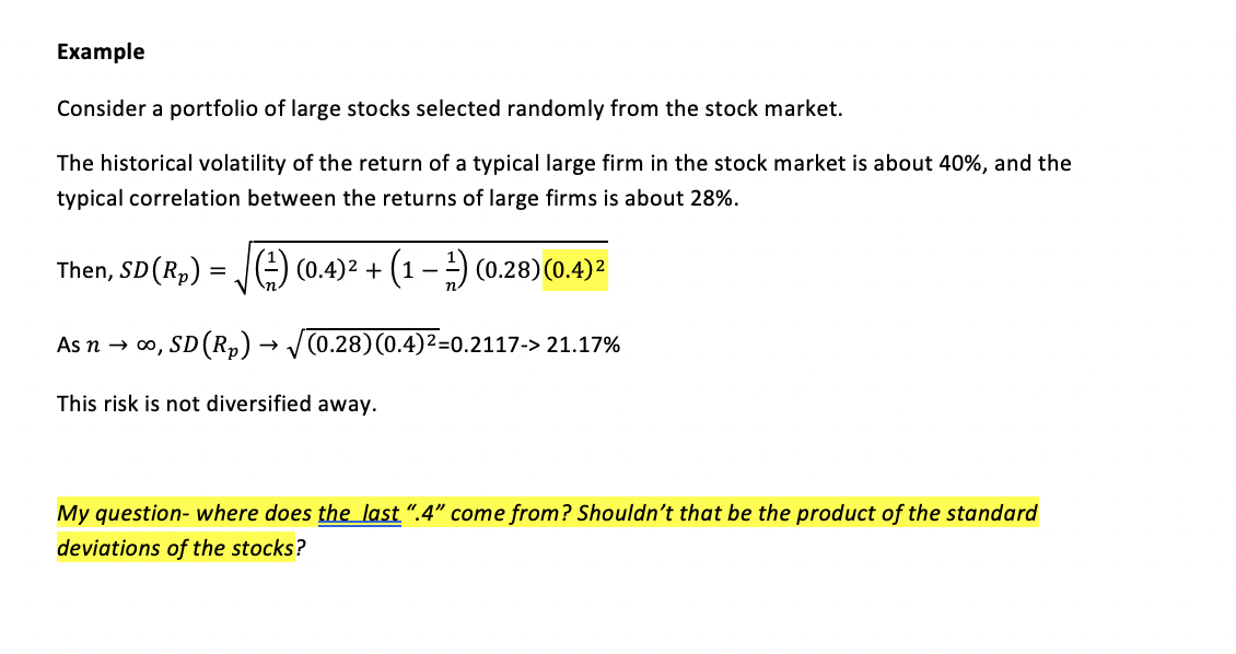 Solved Example Consider a portfolio of large stocks selected | Chegg.com
