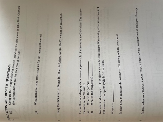 Solved Measured Period Computed Period Oscilloscope sec/div | Chegg.com