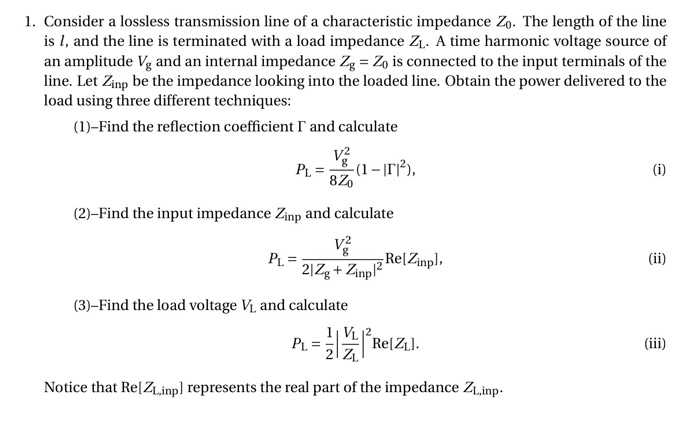 Solved I. Consider a lossless transmission line of a | Chegg.com
