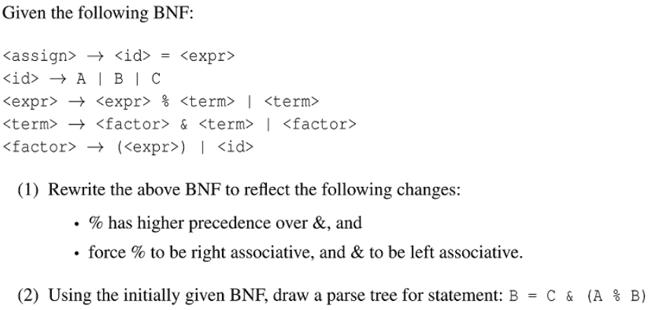 Solved Given The Following Bnf Assign → Id Expr 