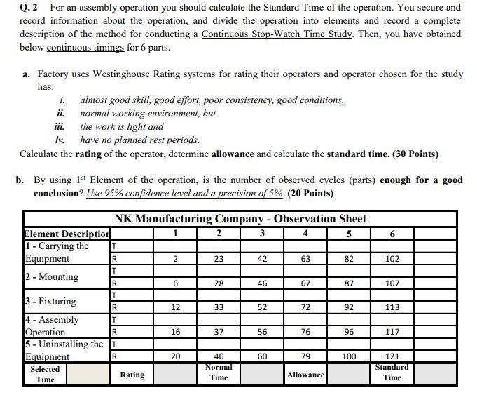 Q.2 For an assembly operation you should calculate | Chegg.com