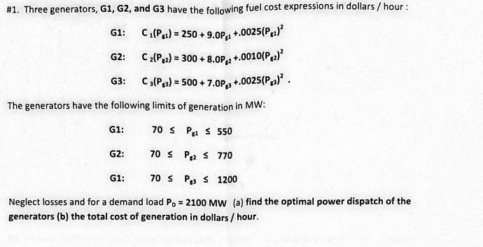 Solved G1: #1. Three generators, G1, G2, and G3 have the | Chegg.com