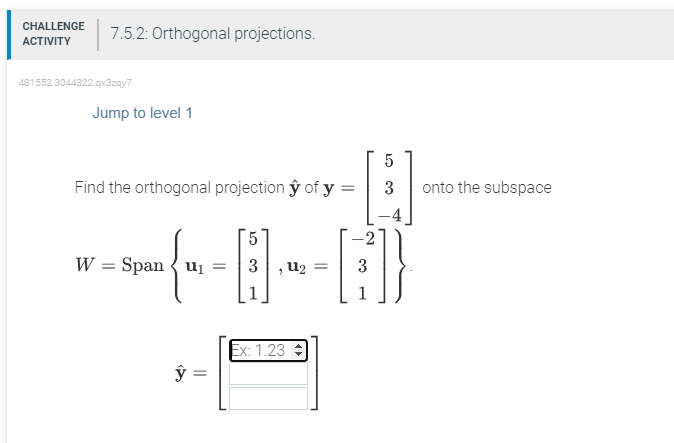 Solved Find the orthogonal projection y^ of | Chegg.com