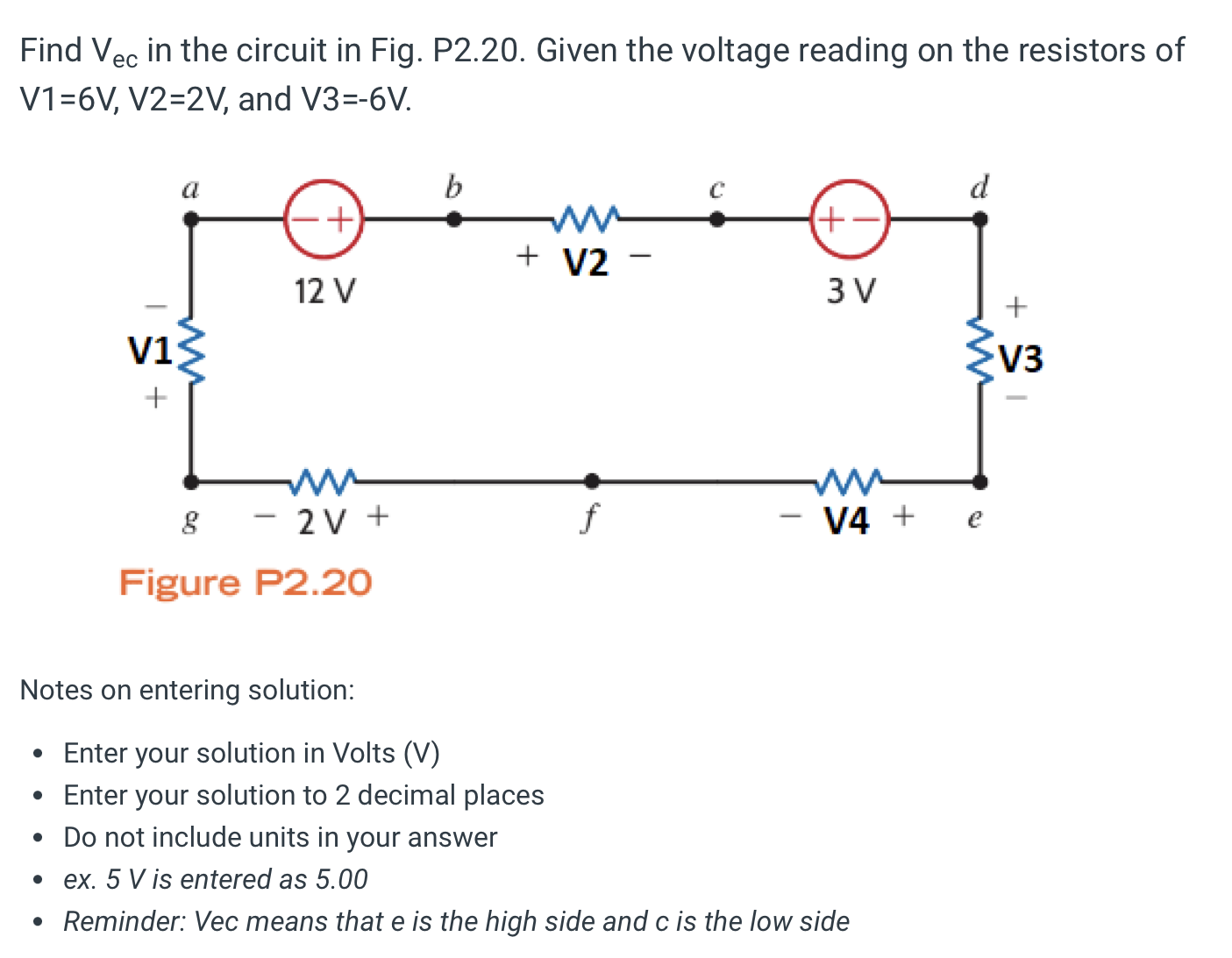 Solved Find Vec in the circuit in Fig. P2.20. Given the | Chegg.com