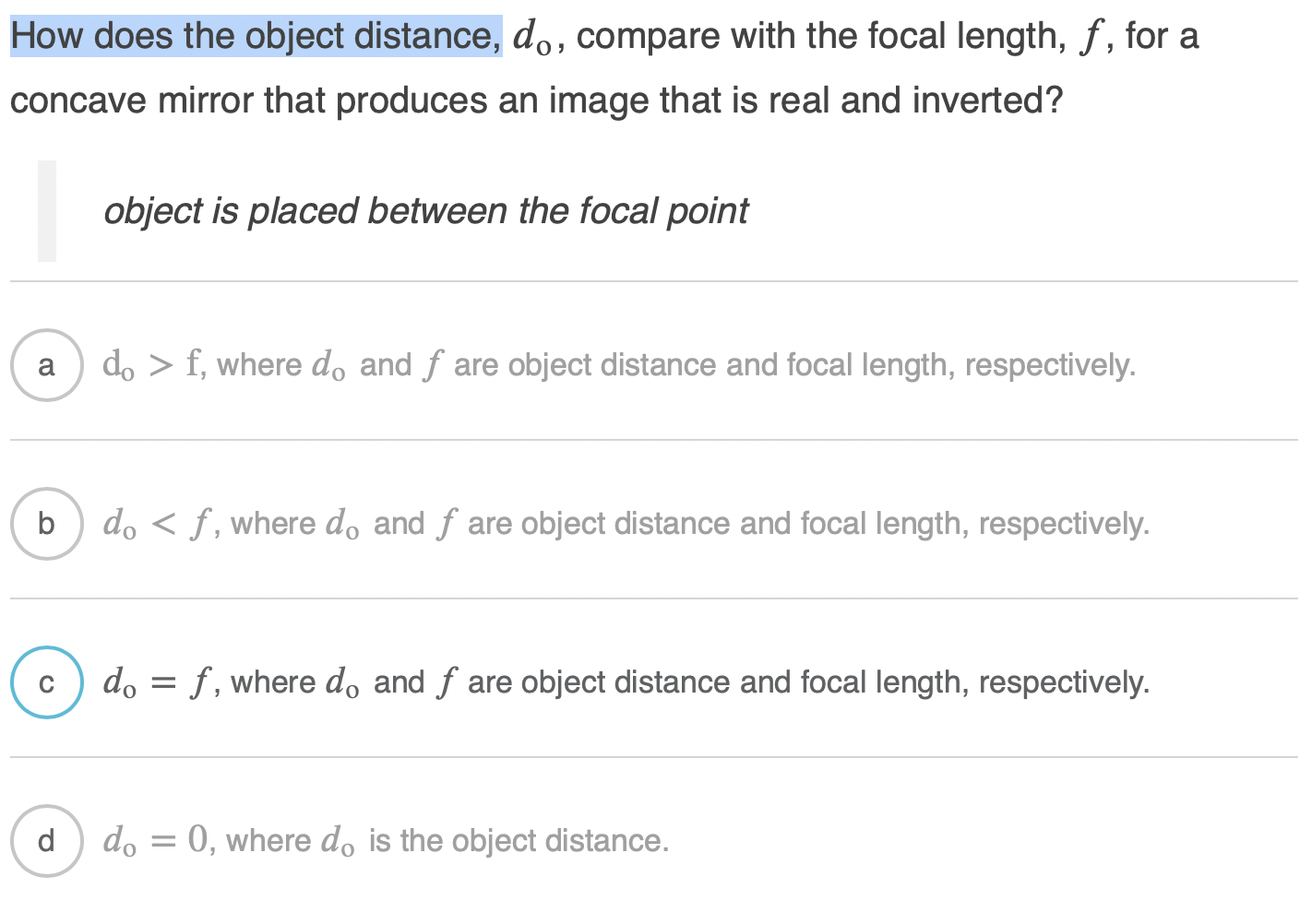 Solved How does the object distance, do, compare with the | Chegg.com