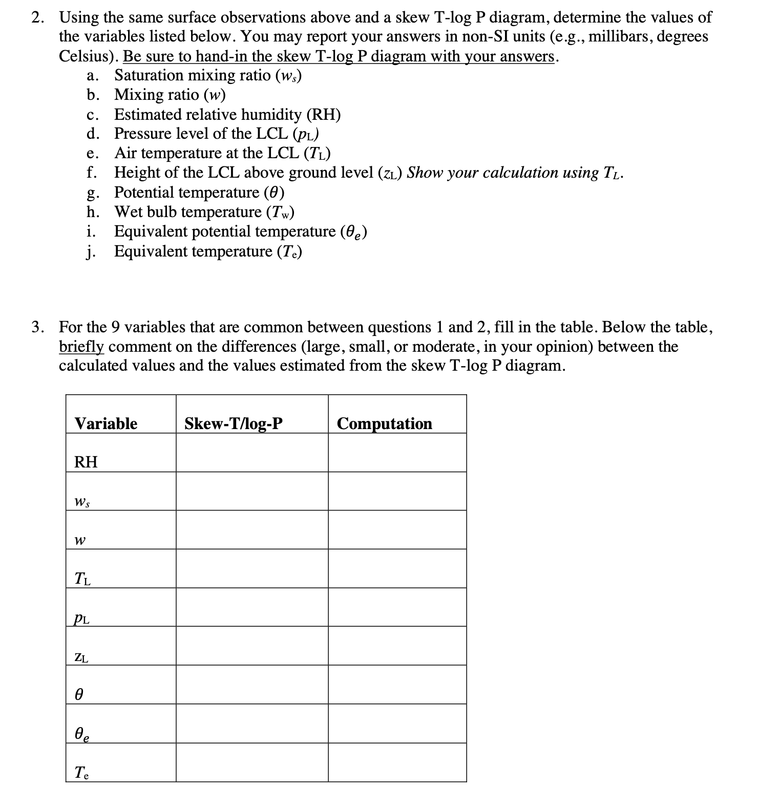 Solved Using the surface observations below, calculate the | Chegg.com