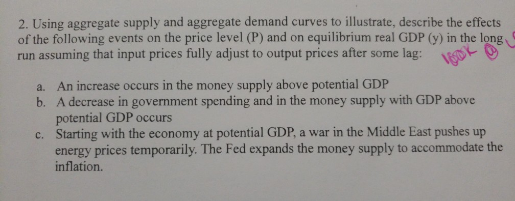Solved 2. Using aggregate supply and aggregate demand curves | Chegg.com