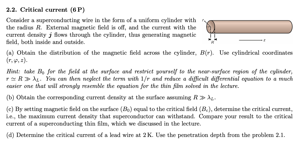 2.2. Critical current (6 P ) Consider a | Chegg.com