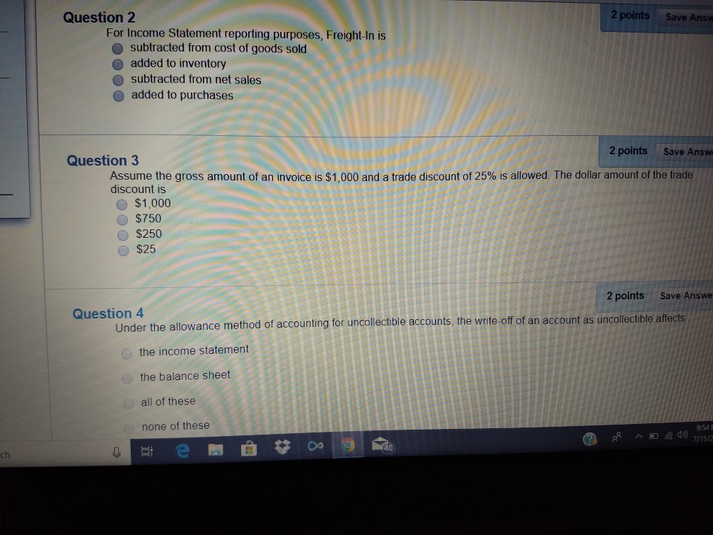 Solved Question 2 2 points Save Answ For Income Statement | Chegg.com