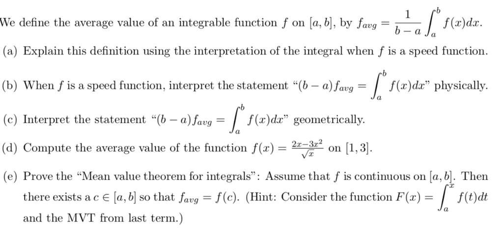 Solved We define the average value of an integrable function | Chegg.com