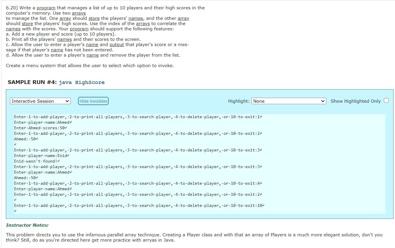 Solved 6.20) Write a program that manages a list of up to 10 | Chegg.com