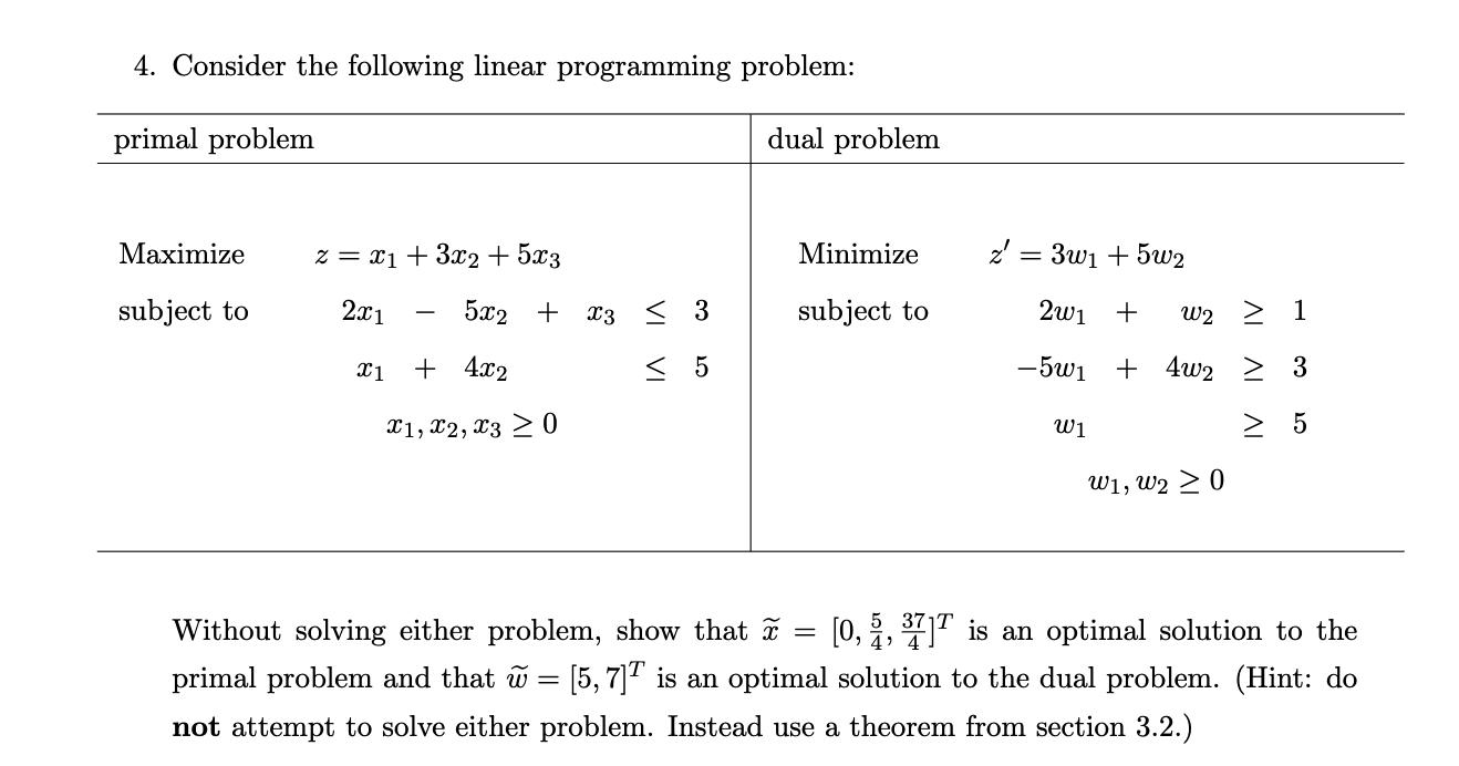 Solved 4. Consider the following linear programming problem: | Chegg.com