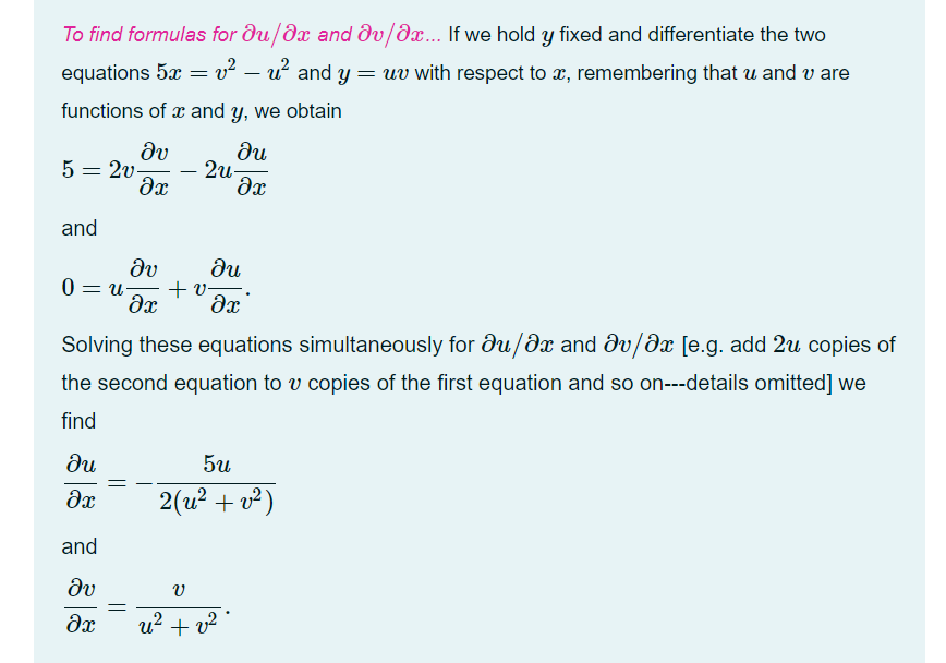 Solved The two equations 5x = v2 – u² and y = uv define u | Chegg.com