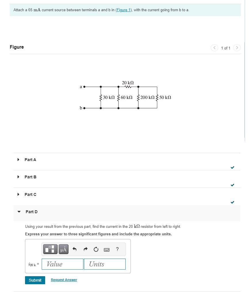 Solved Attach a 65mA ﻿current source between terminals a and | Chegg.com
