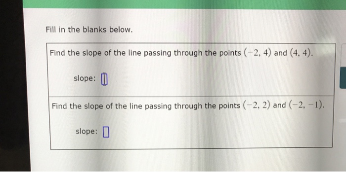 Solved Fill in the blanks below. Find the slope of the line | Chegg.com