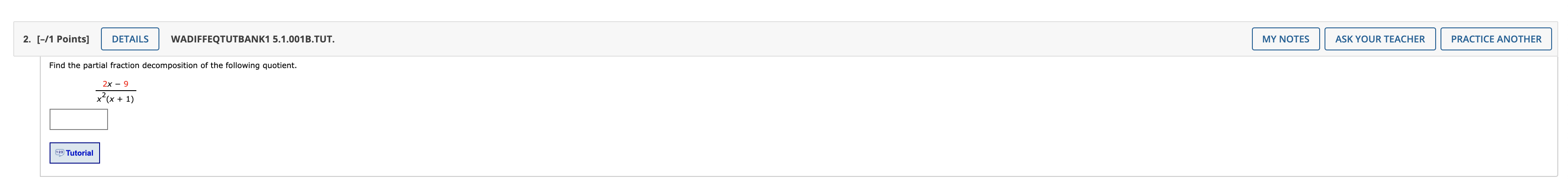 Solved 2. [-/1 Points] DETAILS WADIFFEQTUTBANK1 | Chegg.com