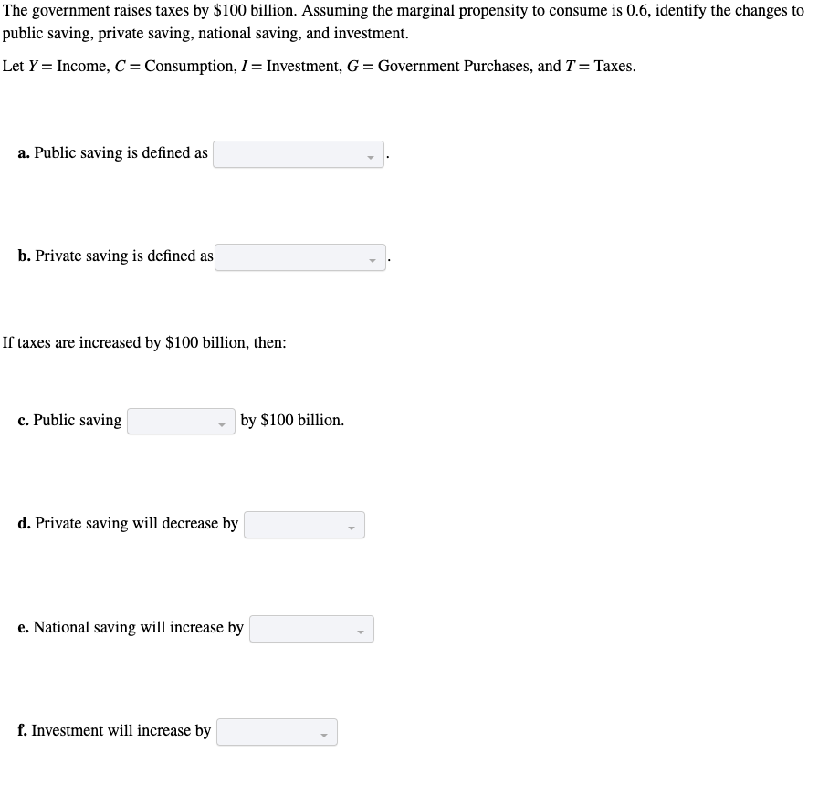 Solved The government raises taxes by $100 ﻿billion. | Chegg.com