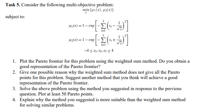 Task 5 Consider The Following Multi Objective