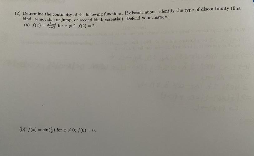 Solved (2) Determine the continuity of the following | Chegg.com