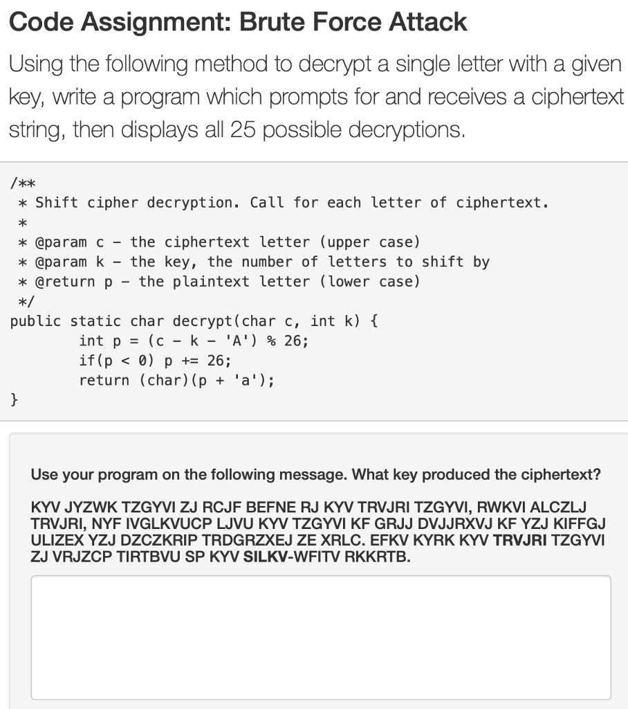 Solved Code Assignment: Brute Force Attack Using the | Chegg.com