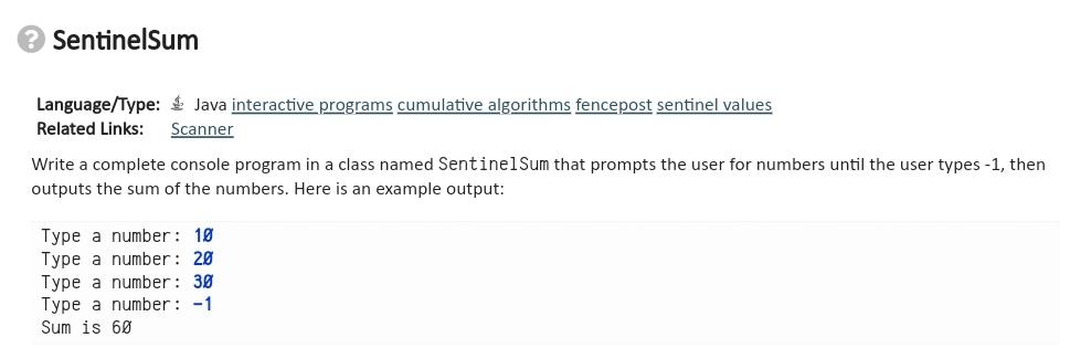 Solved SentinelSum Language/Type: \$ Java interactive | Chegg.com