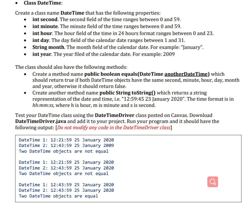 Solved Class Date Time: Create a class name DateTime that | Chegg.com