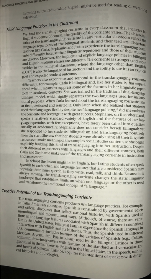 Solved CHAPTER 2 Language Practices and the Translanguaging | Chegg.com