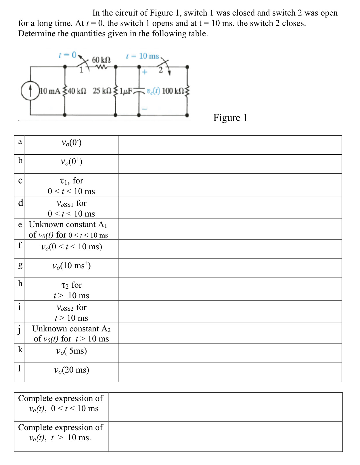 Solved In the circuit of Figure 1, switch 1 was closed and | Chegg.com